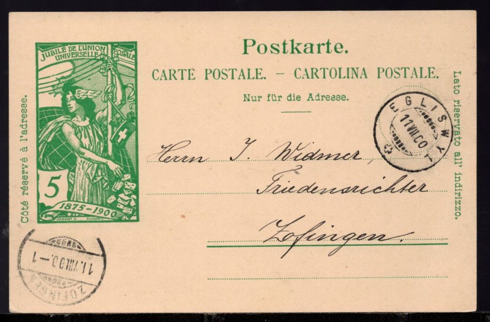 EGLISWYL 11.VII.00 ABART- flecken UPU Postkarte | Kaufen auf Ricardo EGLISWYL 11.VII.00 ABART- flecken UPU Postkarte | Kaufen auf Ricardo