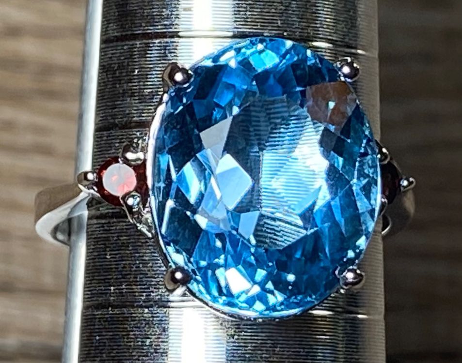 Blautopas + Granat Ring 💎 Silber 925 vergoldet RB109 (Neu und originalverpackt) in Laax für CHF ...