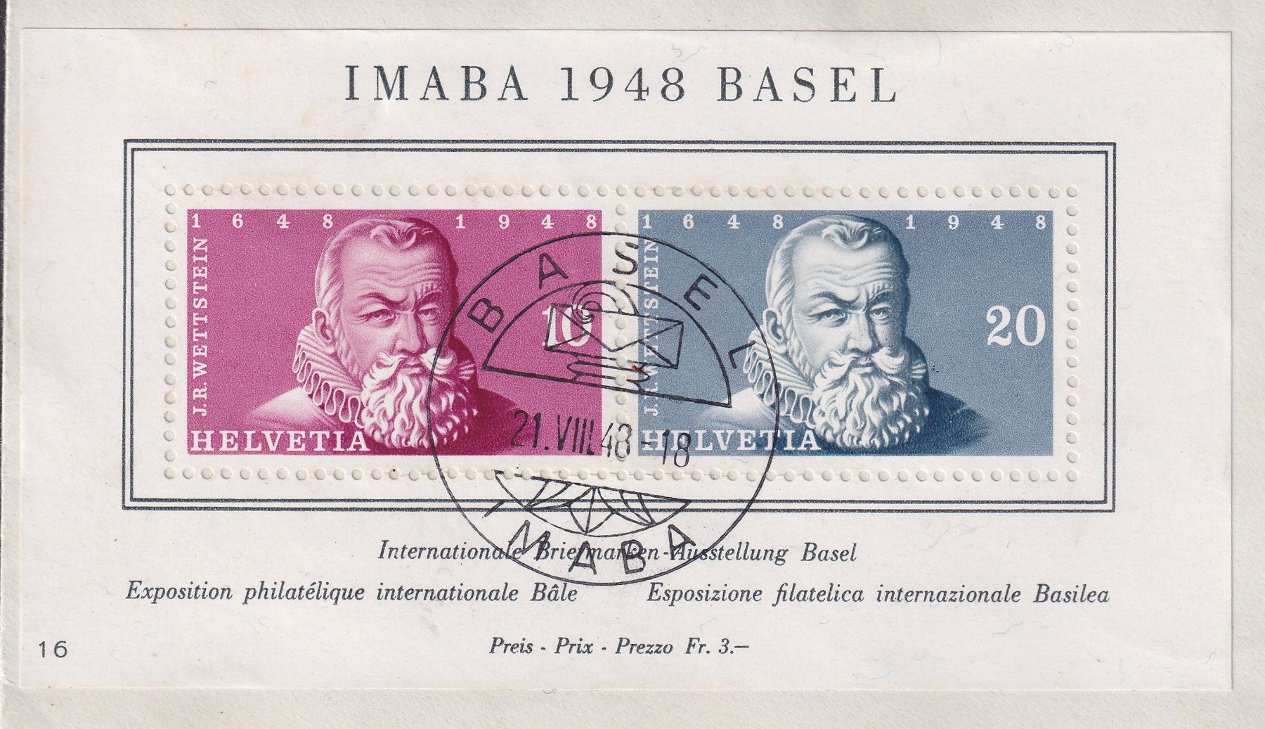 W31 FDC, IMABA Block Basel 1948, Kat: 120.- (Gebraucht) in Ebikon für ...
