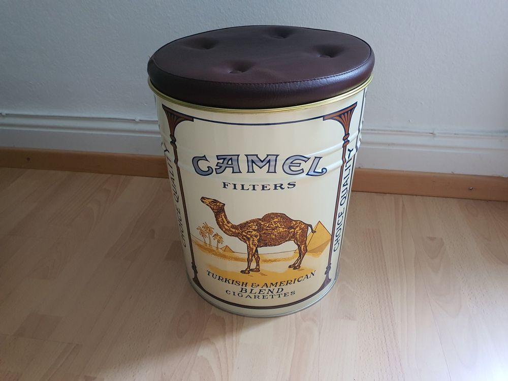 Camel Filter Sitztonne Hocker Tonne Blech Leder Reklame Logo (Gebraucht ...