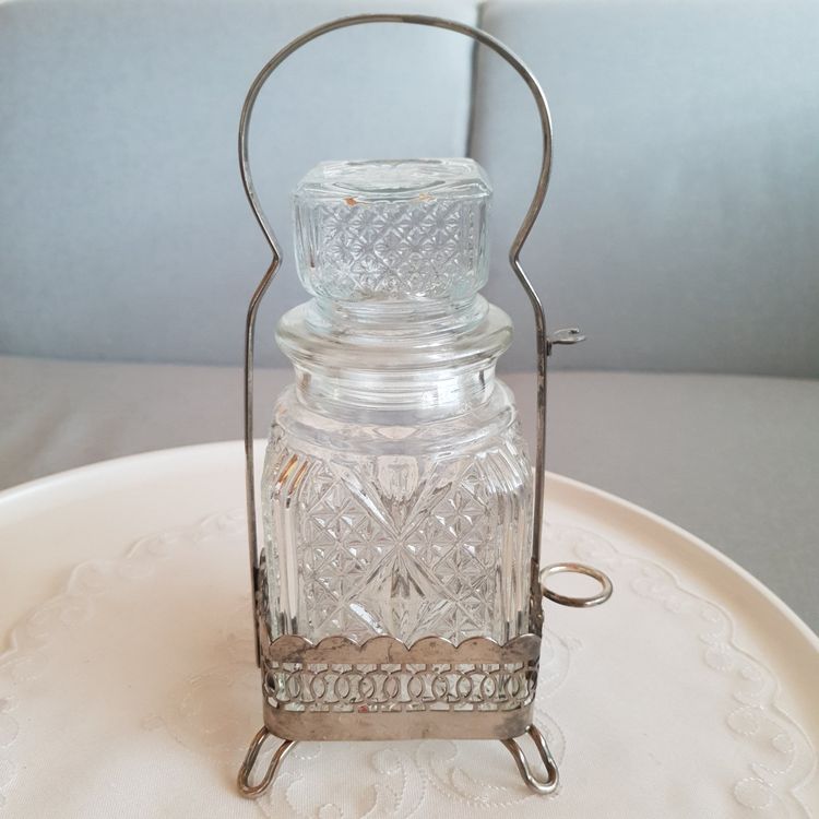 40er J.Pickles-Dose aus Glas und versilbertem Metallständer | Kaufen ...