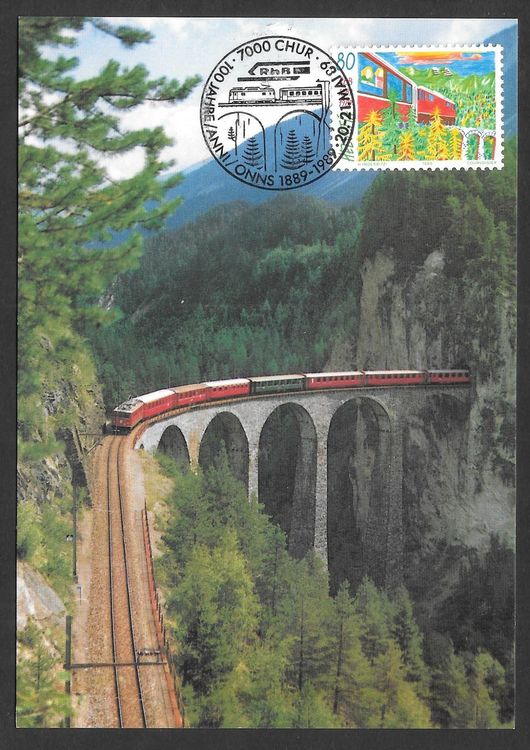 Maximumkarte 773 S. 1365 100 Jahre Räthische Bahn 1989 (Neu (gemäss Beschreibung)) in Olten für ...