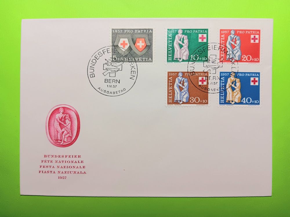 FDC Bundesfeier 1957 Pro Patria mit allen Werten **Selten** (Gebraucht) in Holderbank AG für CHF ...