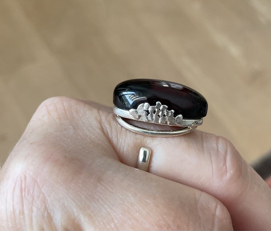 Schwarzer Bernstein-Ring in Silber, 8 g (Neu und originalverpackt) in ...