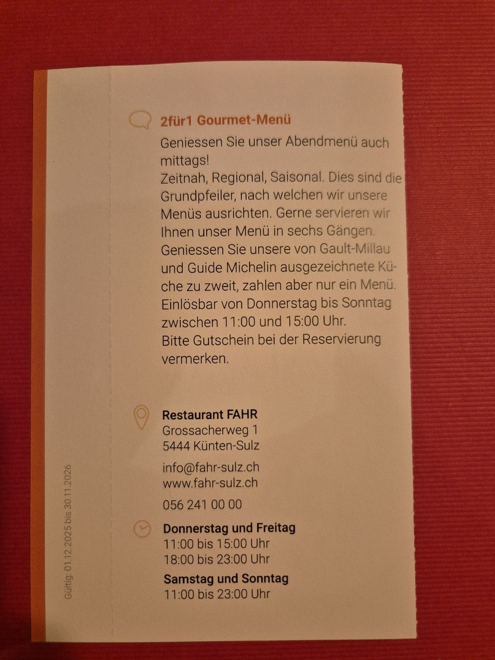 2 für 1 Mittags Gourmet-Menu im Restaurant FAHR 🌟 (Gebraucht) in ...