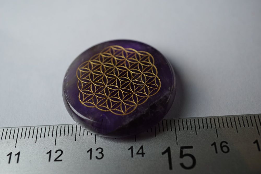 Amethyst Disc 30x6mm "Blume des Lebens" | Kaufen auf Ricardo