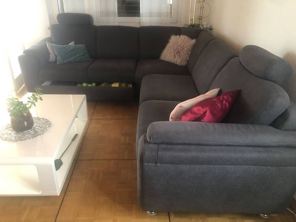 Ecksofa, Stoff grau mit Schublade | Kaufen auf Ricardo