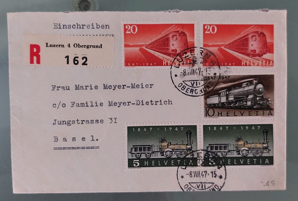 Briefcouvert mit Briefmarken 100 Jahre Eisenbahn 1947 (Gebraucht) in Giebenach für CHF 5 – mit ...