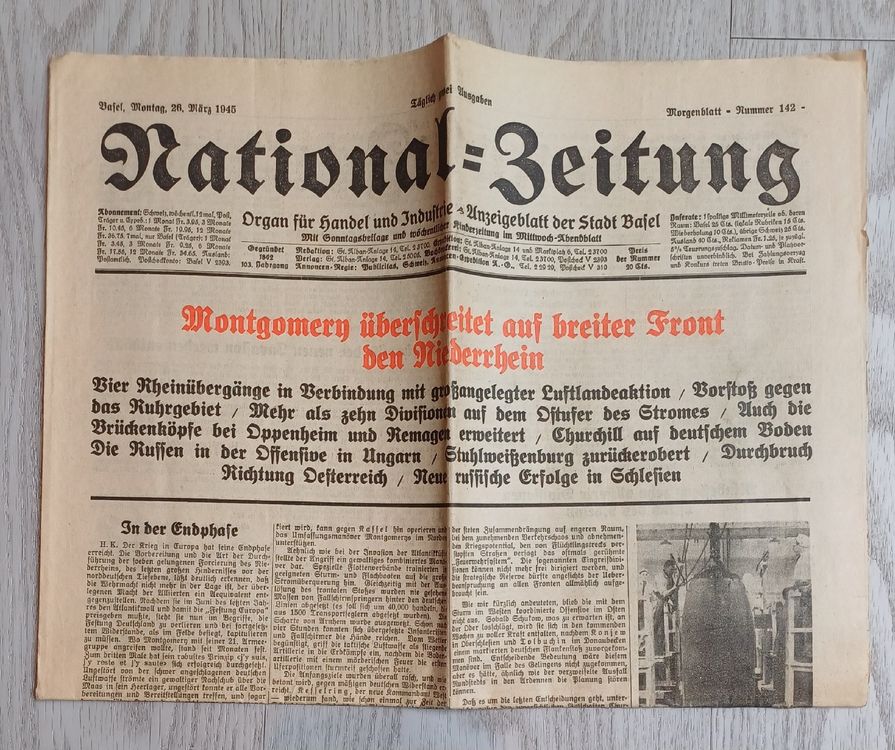 National Zeitung 26. März 1945 MONTGOMERY übers. Niederrhein (Gebraucht ...