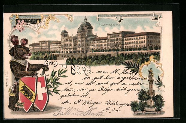 Litho Bern, Bundespalast, Bär mit Wappe | Acheter sur Ricardo
