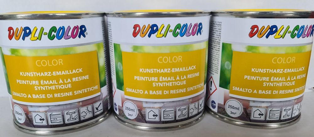 3 Stk. DUPLI-Color Kunstharz-Emaillack, 250 ml Gelb (Neu und ...