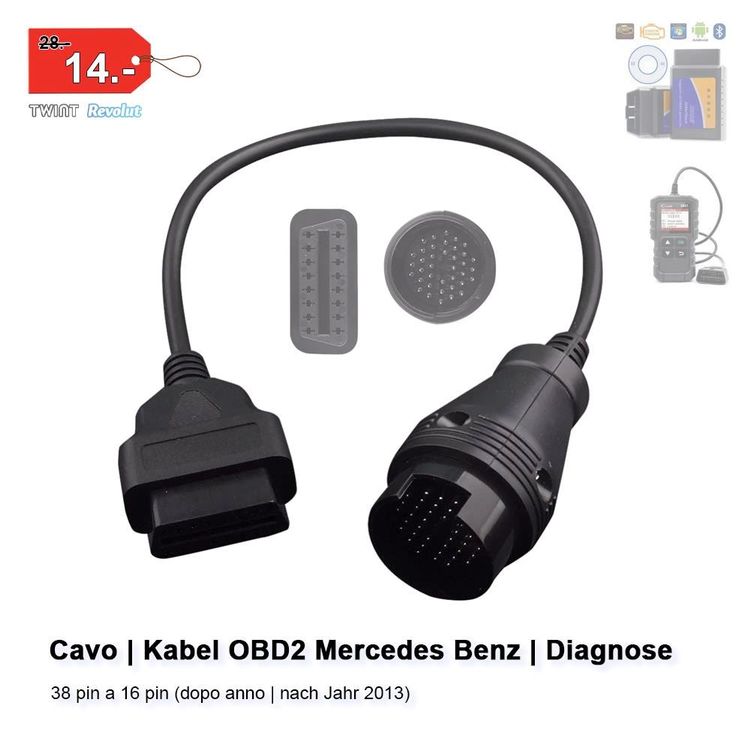 OBD Mercedes Kabel 38 pin zu 16 pin OBD2 (Neu und originalverpackt) in ...