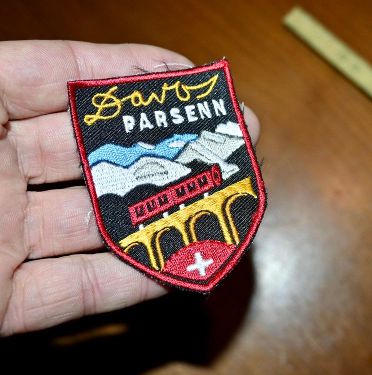 VINTAGE Badge DAVOS PARSENN bahn nos ST. GALLER STICKEREI (Gebraucht ...