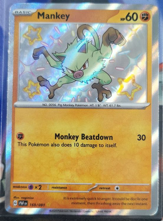 Pokemon Mankey 169/091 Shiny Paldean Fates EN (Neu (gemäss Beschreibung ...