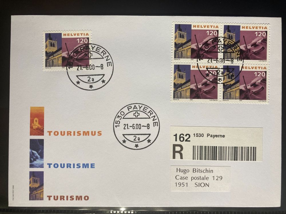 CH 2000 R-FDC Tourismus 120 4er-Block Ortsstempel Payerne (Gebraucht) in Liestal für CHF 17 ...