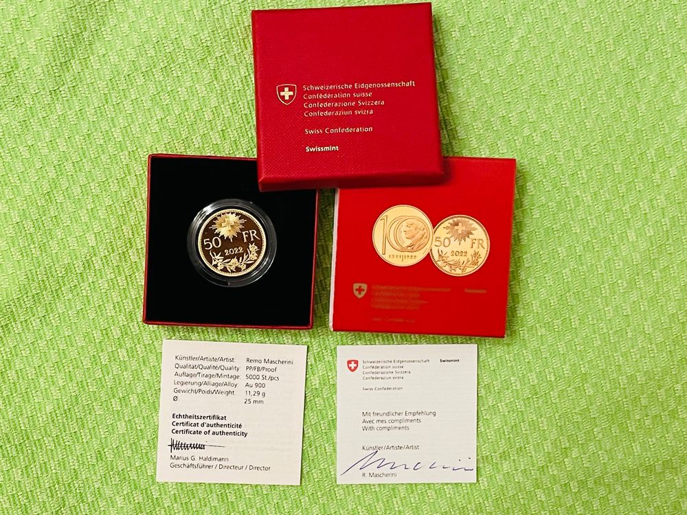 Nr. 29 - Goldmünze 50 FR "Vreneli" 2022 (Neu und originalverpackt) in ...