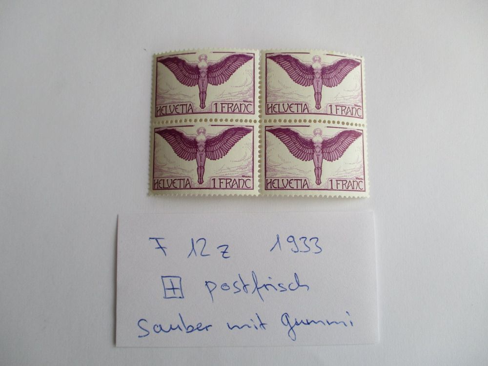 Viererblock Flugpostmarke F12 z postfrisch mit Gummi (Neu (gemäss Beschreibung)) in Langnau b ...