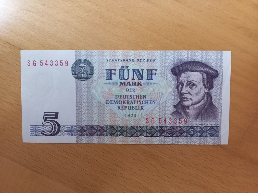 Banknote 5 fünf Mark DDR Deutschland 1975 (Gebraucht) in Rudolfstetten ...