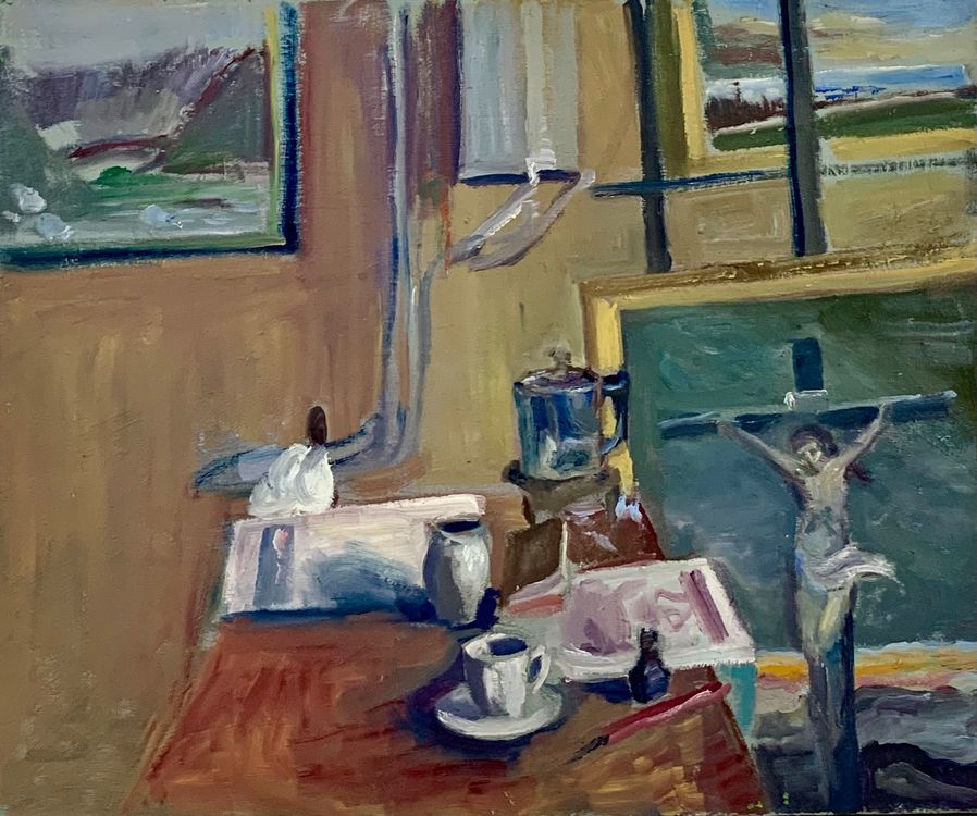 W.Labhard 1914 Antikes Wohnstube mit Kreuzigung Gemälde (Gebraucht) in ...