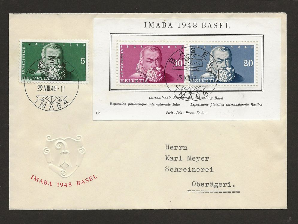1948 W31 Block Brief IMABA Basel + Vignette - Oberägeri Zug | Kaufen auf Ricardo