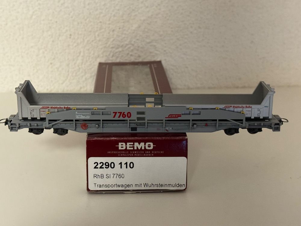 Bemo H0m RhB 2290 110 Sl 7760 Transportwagen Wuhrsteinmulden (Neu ...