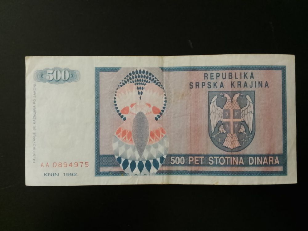 Billet 500 Dinara Bosnie Republika Srpska Krajina 1992 | Kaufen auf Ricardo
