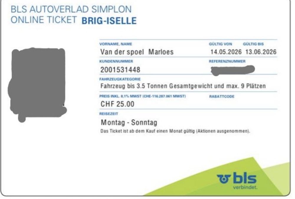 BLS Autoverlad Simplon Online Ticket Brig-Iselle, gültig (Neu und ...