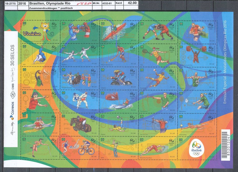 2016 Brasilien, Olympiade Rio - Zusammendruckbogen ** (Neu (gemäss Beschreibung)) in Winterthur ...