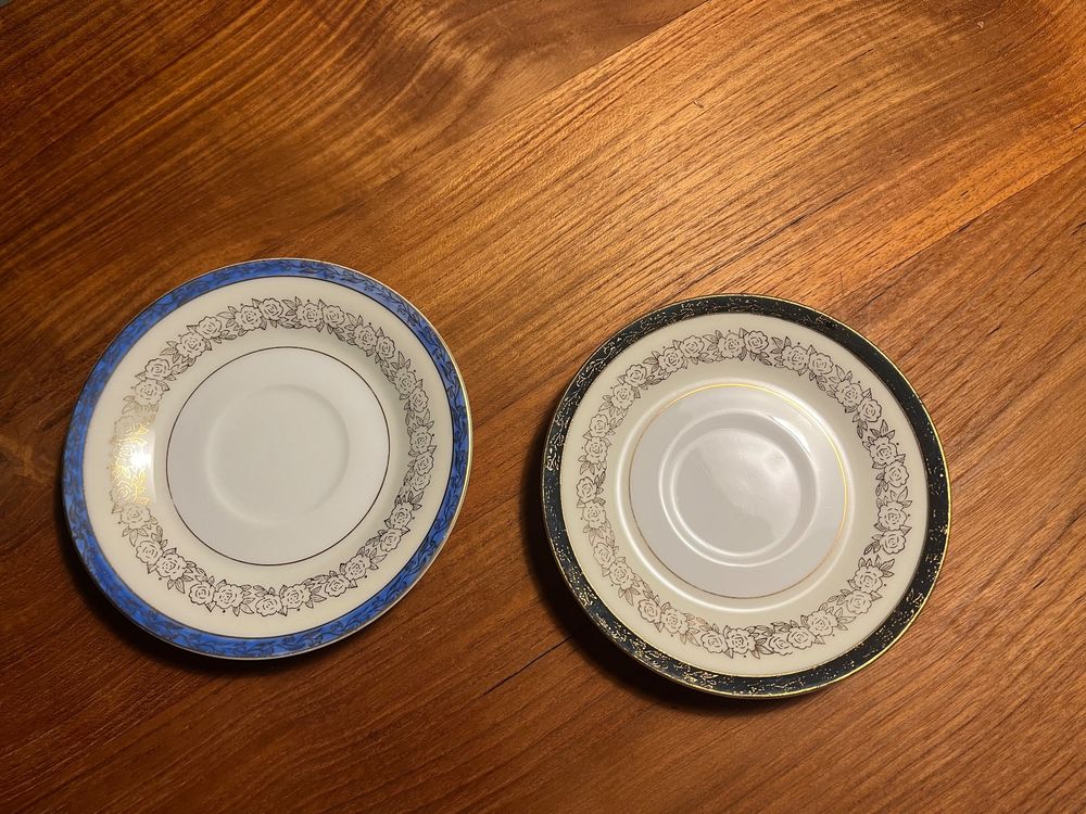 2 Mokka-Täschen mit Untertellern, blau und schwarz mit Gold | Kaufen ...