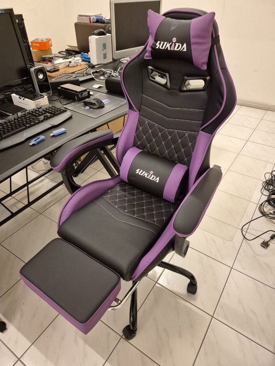 Neuer Gamer Stuhl Gaming Chair Schwarz Lila inkl. Kissen (Neu und ...