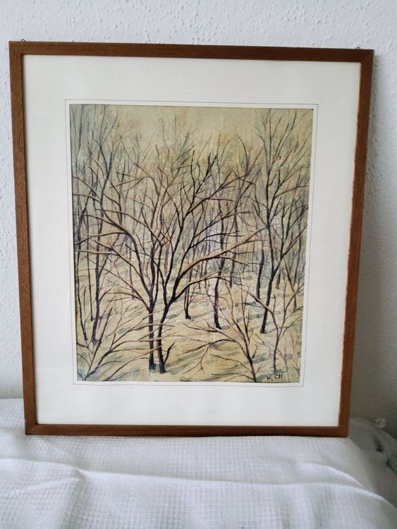 Aquarell Birkenwald im Winter mitte 20. | Kaufen auf Ricardo