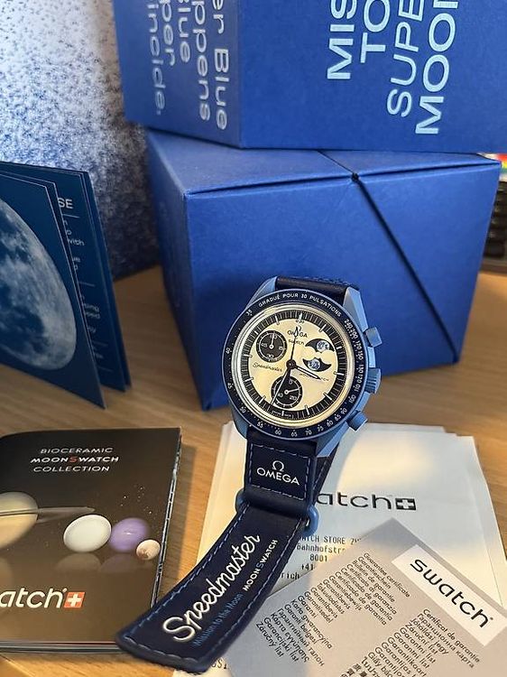 MoonSwatch Speedmaster Mission to the Super Blue Moon Phase (Gebraucht ...