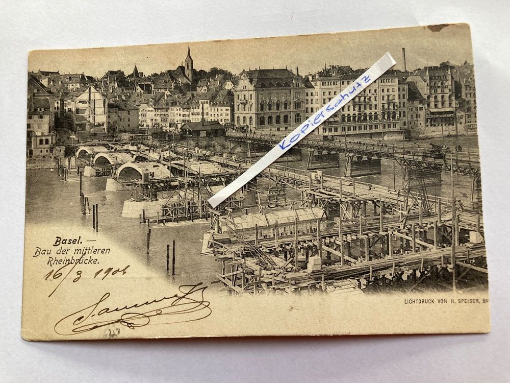 Ansichtskarte Bau der mittleren Rheinbrücke in Basel 1906 | Kaufen auf Ricardo