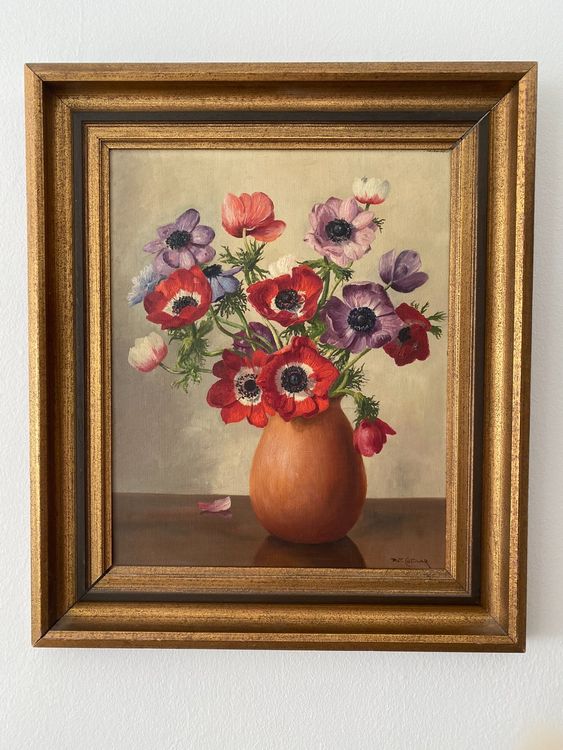 Blumen Ölbild auf Leinwand mit Holzrahmen H 67 cm B 57 cm | Kaufen auf Ricardo