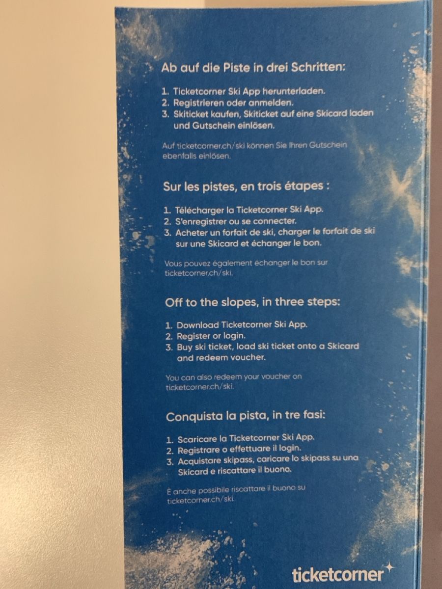Bon Ski Ticketcorner, valeur CHF 100.-,rabais! (Neuf (Voir description ...