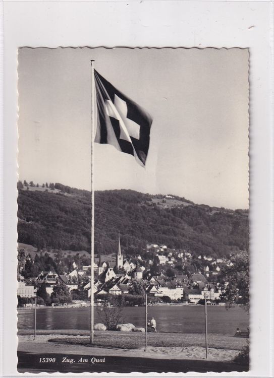 Stadtansicht von Zug mit Schweizer Fahne | Kaufen auf Ricardo