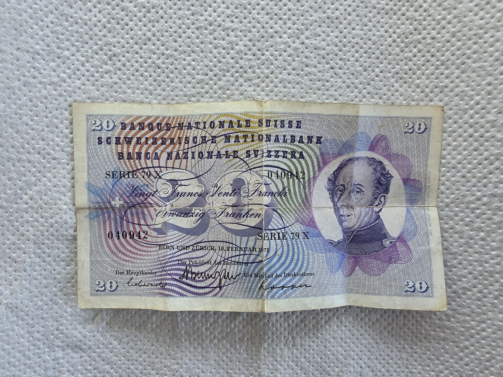 Schweizer 20 Franken Note, Serie 79X, Jahr 1971, Rarität (Gebraucht) in ...
