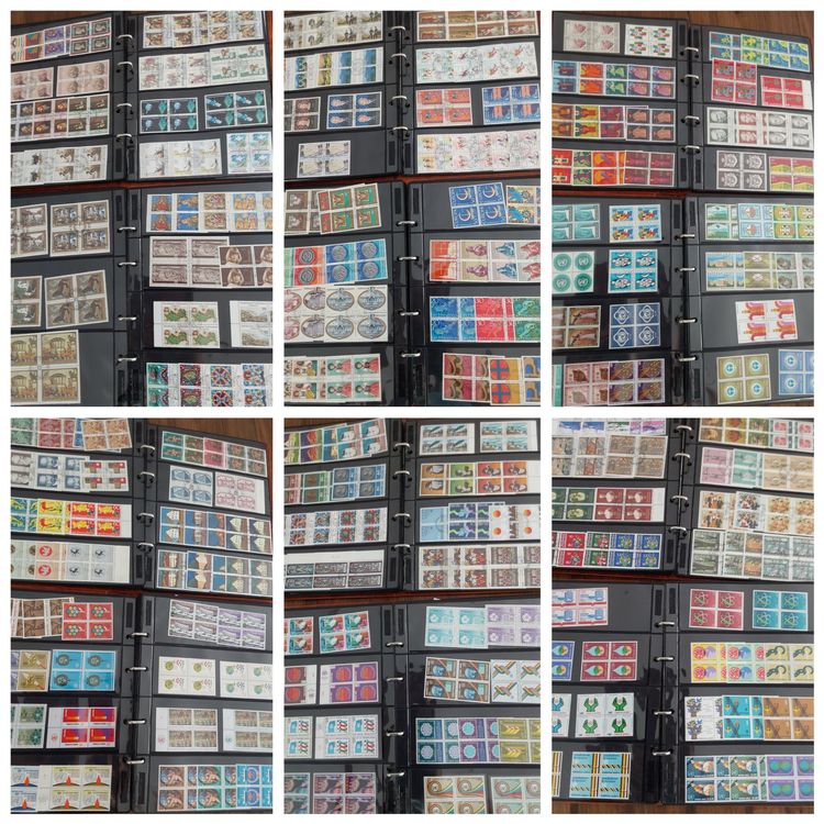 3 Briefmarkenalben, ü. 800 Viererblocks, Liechtenstein + UNO (Usato) a ...