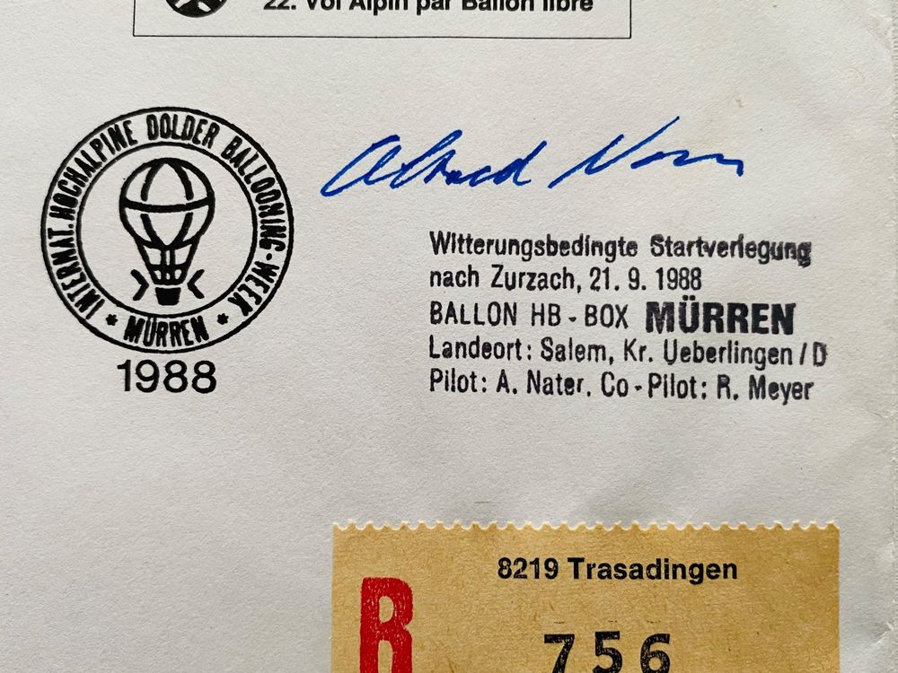 Ballon Post mit Unterschrift Pilot A. Nater Pro Aero Block (Gebraucht) in Müswangen für CHF 20 ...