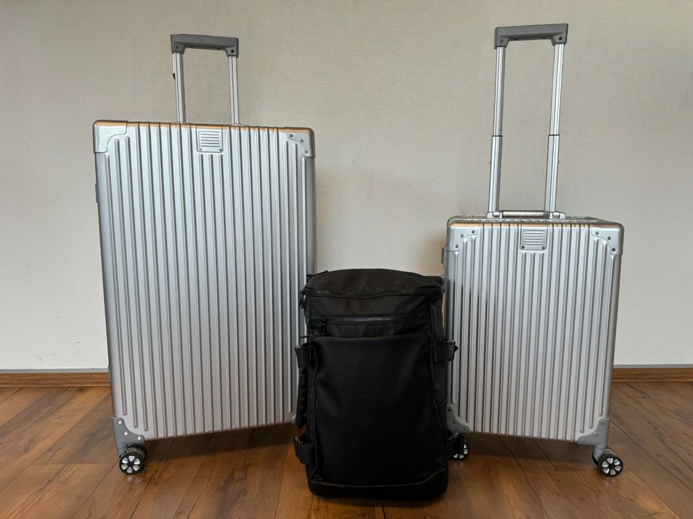 3 tlg. ALU Reisekoffer 78cm & 55cm gateBAG SILBER + Rucksack (Neu und ...