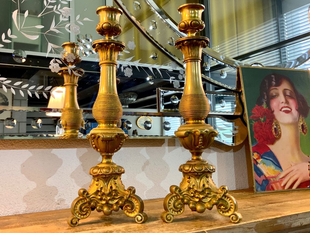 JUGENDSTIL 2 KERZENHALTER BRONZE FEUER VERGOLDET FRANCE,1900 | Kaufen auf Ricardo