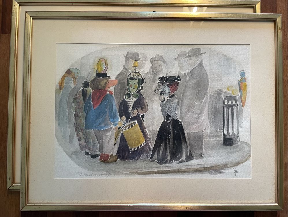 2x Aquarell Karikaturen gerahmt signiert (Gebraucht) in Allschwil für CHF 20 – nur Abholung auf ...