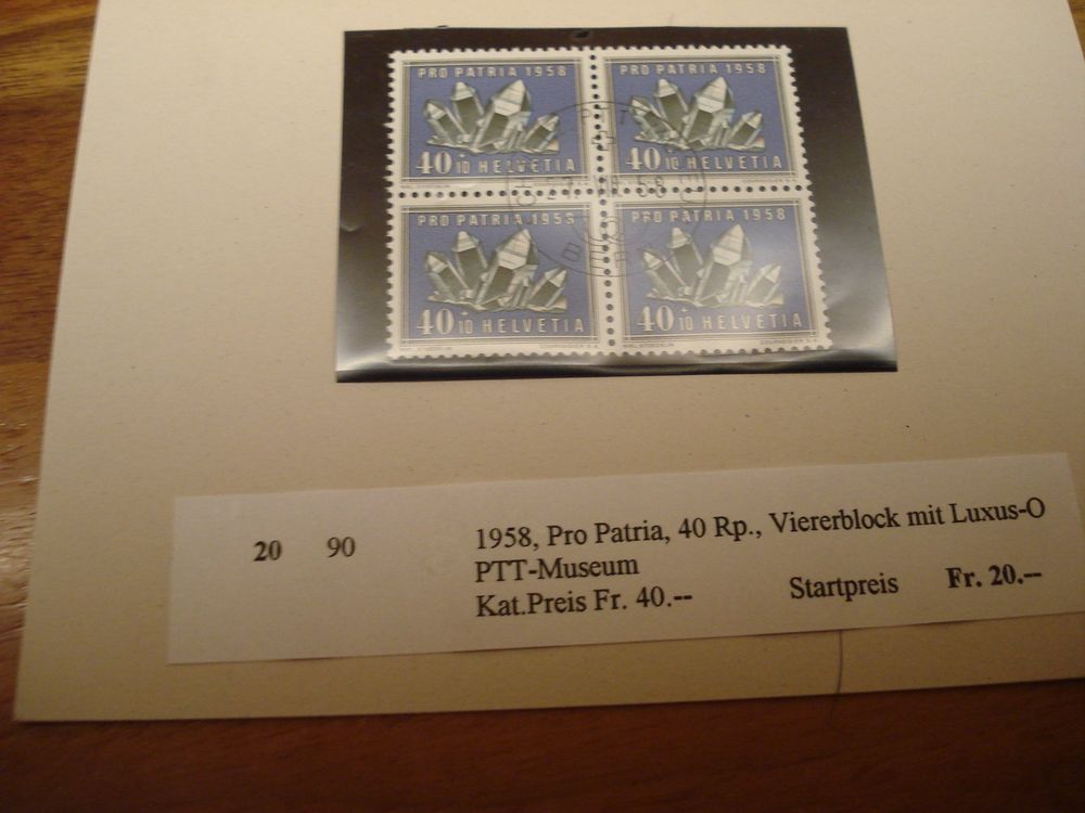 Pro Patria 1958, 4erblock 40 Rp, Luxus-o PTT Museum (Gebraucht) in Niederwil AG für CHF 1.4 ...