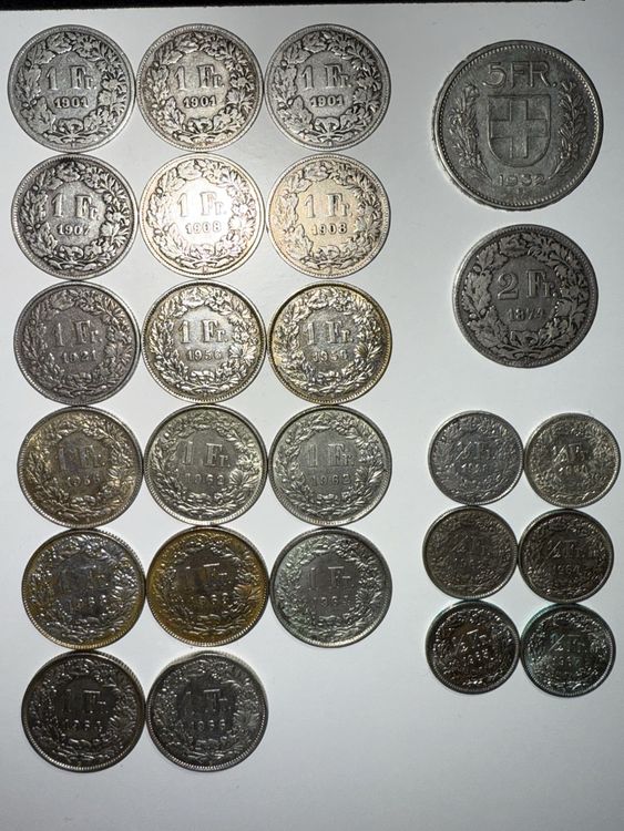25Stk Münzen Silbergeld Schweiz (1874-1967) ab 50.-!!! (Gebraucht) in Riedt b. Erlen für CHF 87 ...