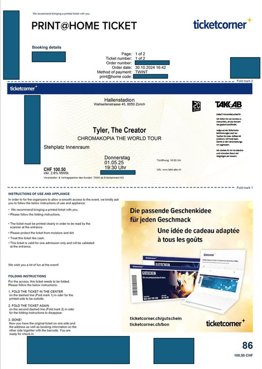 Tyler The Creator - Chromokopia Tour - Stehplatz (Neu und ...