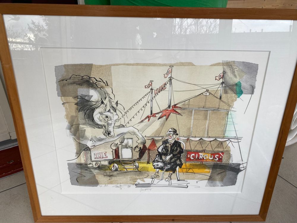 Rolf Knie Lithographie | Pferd mit Knie-Zelt | Kaufen auf Ricardo