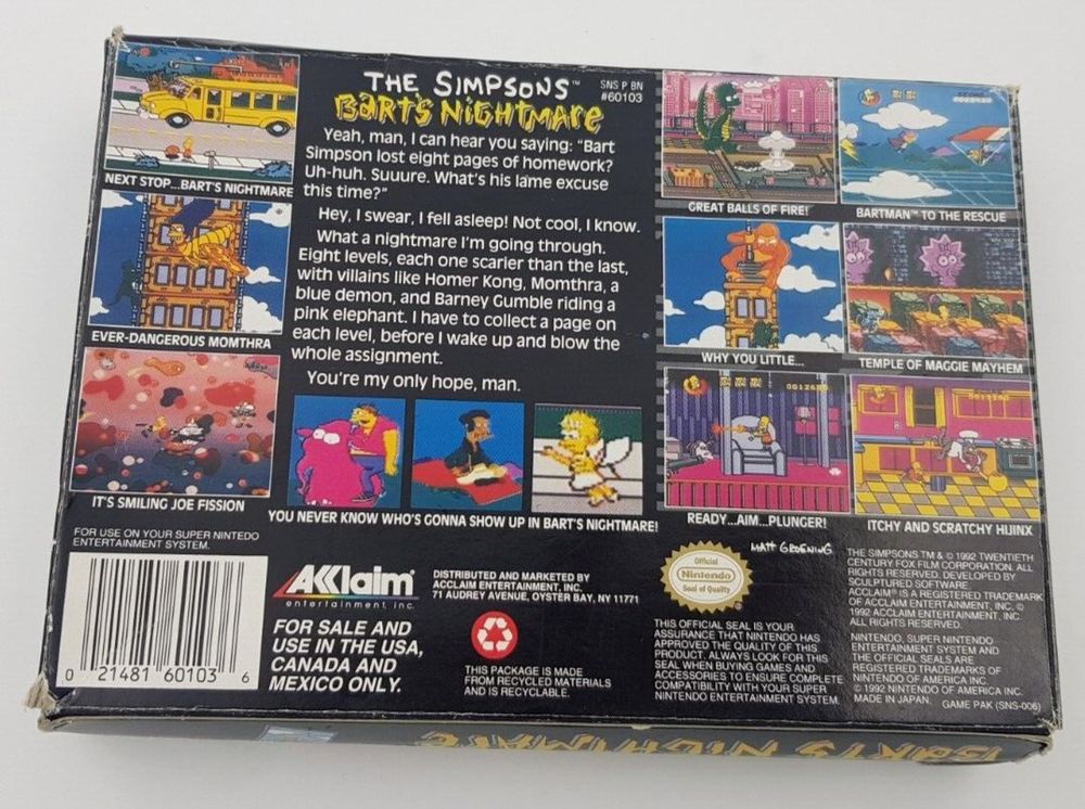 Super Nintendo - SNES - The Simpsons - Bart's Nightmare -USA (Gebraucht ...