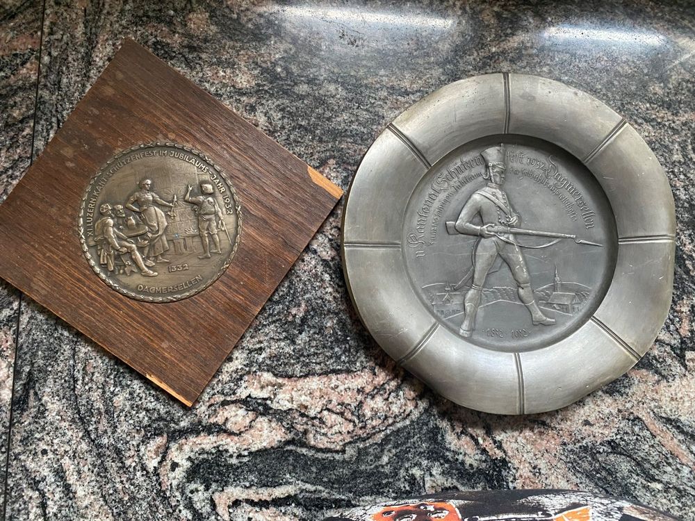 Dagmersellen - Schützenfest 1932 - Zinn Teller und Holz (Gebraucht) in ...