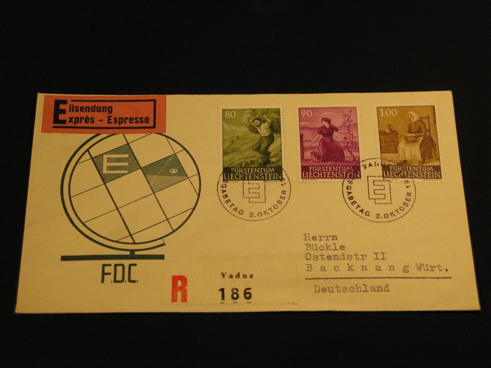 Fürstentum Liechtenstein FDC 1961 Nr. 333, 334, 335 (Gebraucht) in Riken AG für CHF 3 – mit ...