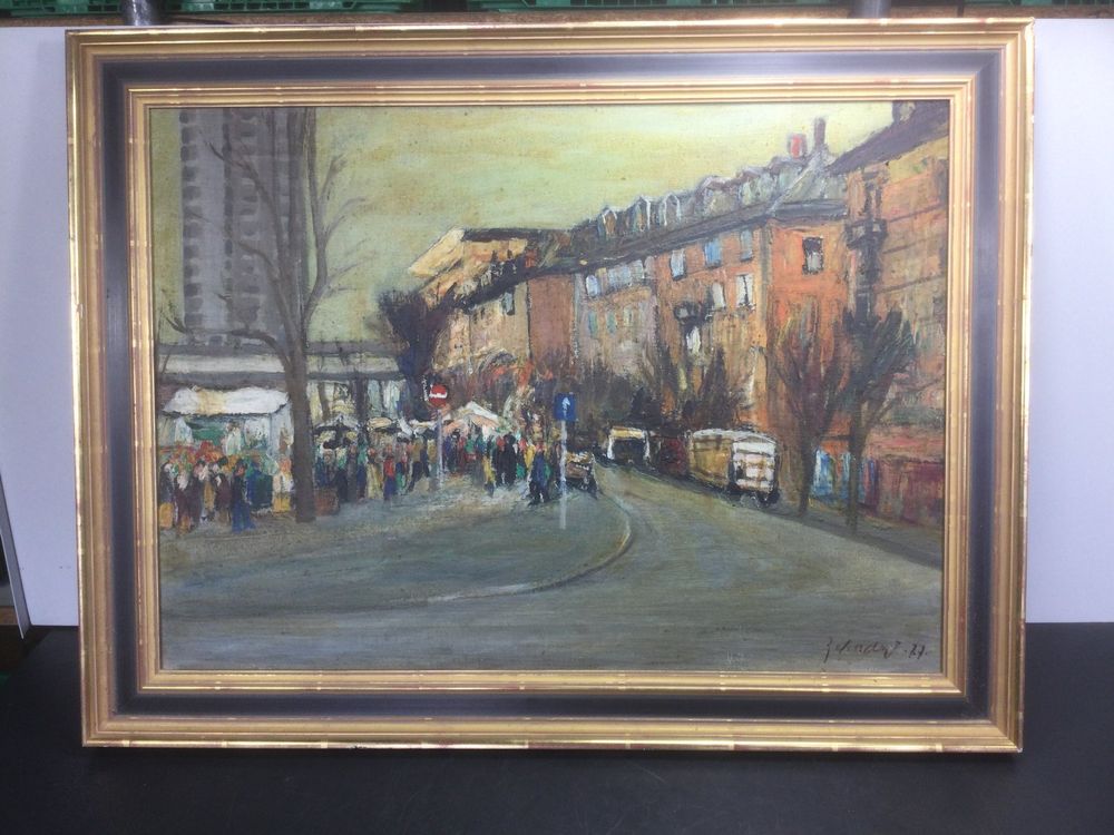 Grosses Öl Gemälde Strassenszene mit Markt unten signiert (Gebraucht) in Wangen SZ für CHF 79 ...